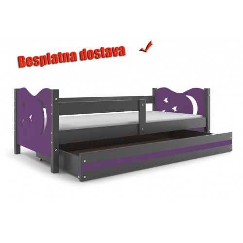 Dečiji krevet Elegant Graphite ljubičasti 160x80 cm sa fiokom i dušekom