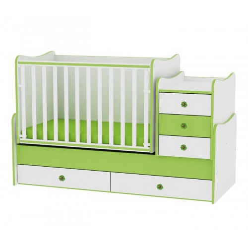 Krevetac za bebu drveni Maxi Plus zeleno beli