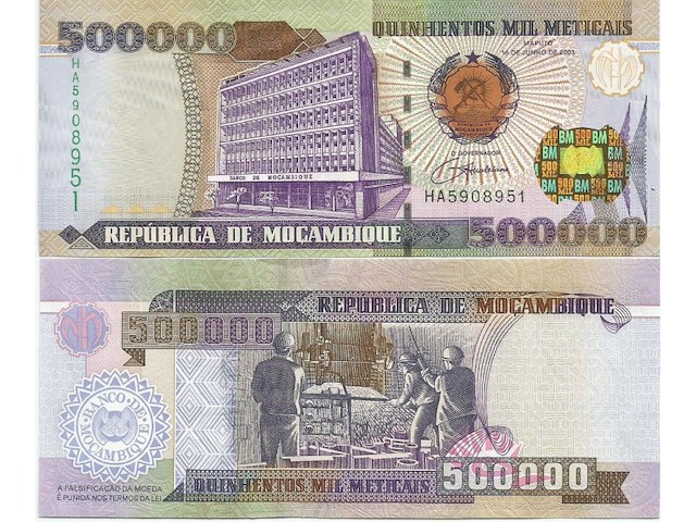 Mozambique 500.000 meticais 2003. UNC