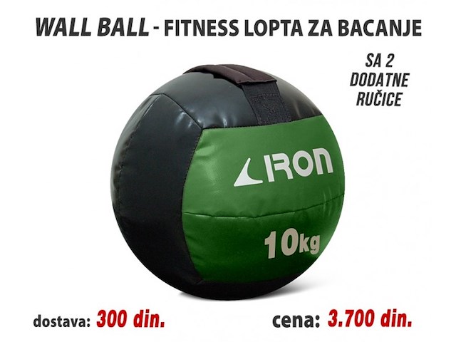 Wall Ball - Fitnes lopta za bacanje 10kg sa 2 ručice