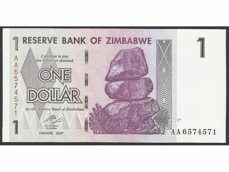 jedan dolar  zimbabve unc