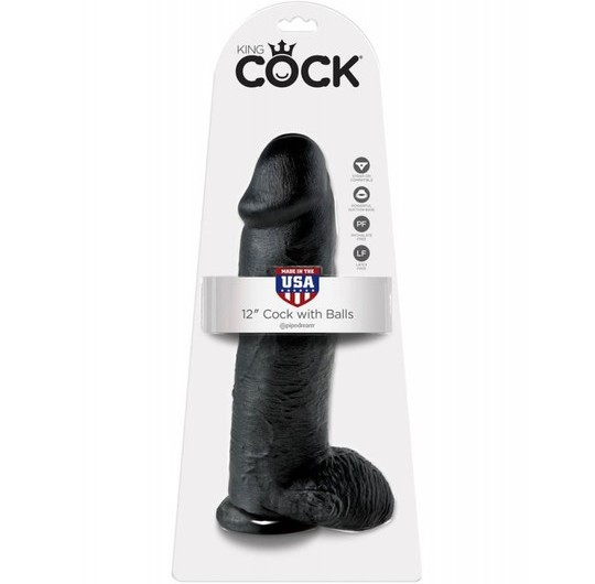 Pipedream king cock 12 veliki crni realistični dildo sa vakumskim postoljem, PIPE551123