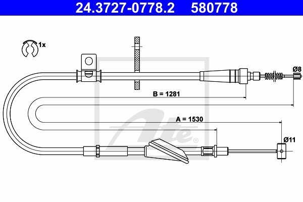 Sajla ručne kočnice Opel Agila 00-07, pozadi, desno, 1530mm