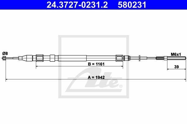 Sajla ručne kočnice Smart Forfour 03-06, pozadi, 990mm