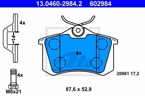 Zadnje kočione obloge 13.0460-2984.2 - Seat, Volkswagen