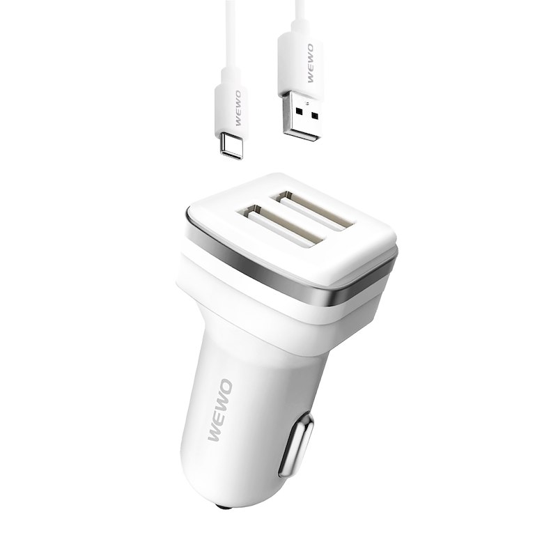 WEWO W-006 AUTO Punjač 2XUSB 2.4A + Type-C USB cable