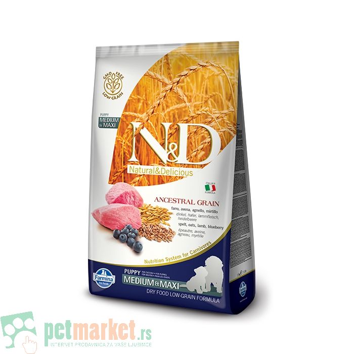 N&D Low Grain: Hrana za štence Medium/Maxi Puppy, Jagnjetina i Borovnica
