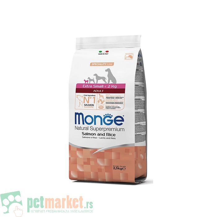 Monge: Hrana za odrasle pse minijaturnih rasa Extra Small Adult, Losos, 2.5 kg