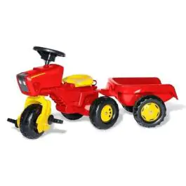 Traktor sa prikolicom na pedale crveni