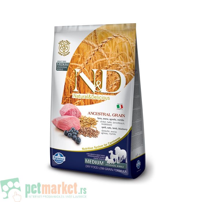 N&D Low Grain: Hrana za pse Medium/Maxi Adult, Jagnjetina & Borovnica