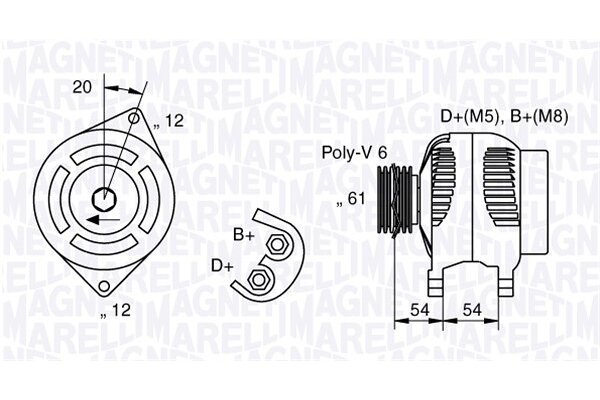 Alternator Fiat Doblo, Multipla, Stilo, 90 A, 61 mm