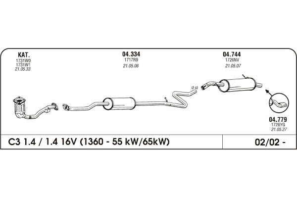 Auspuh Citroen C3 1.4i 02- srednji lonac