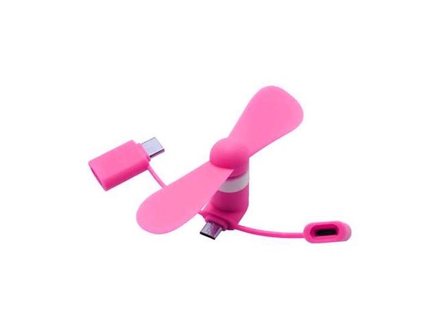Ventilator za telefon 3in1 micro/lightning/type C pink