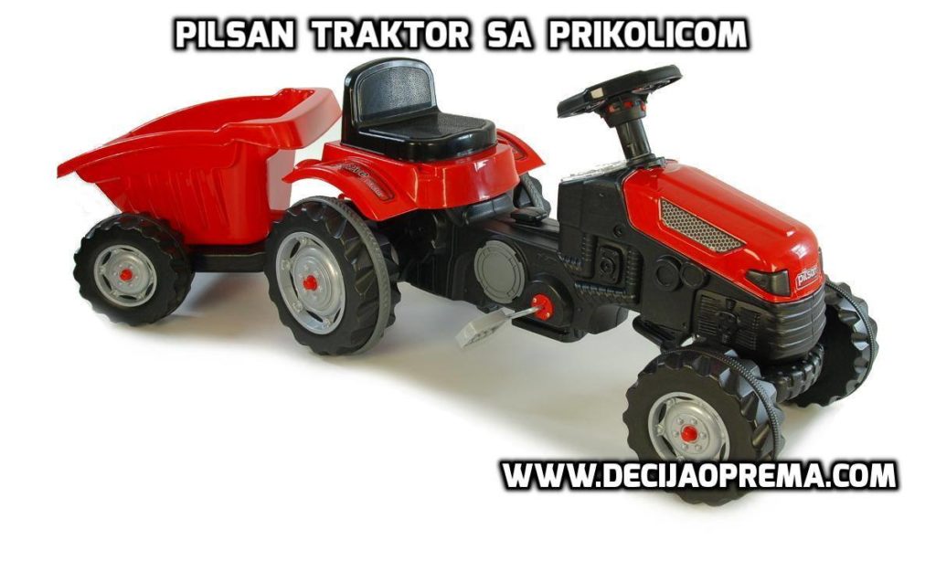 Traktor na pedale Pilsan sa prikolicom crveni