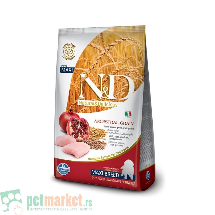 N&D Low Grain: Hrana za štence Medium/Maxi Puppy, Piletina & Nar, 12 kg