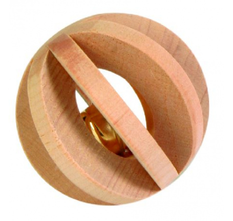 Drvena lopta-lamela sa zvoncem za glodare, 6 cm