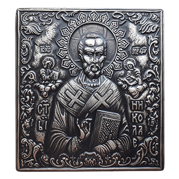 Ikona reljef Sveti Nikola - srebro patina