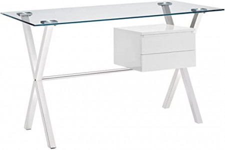 Radni sto za ordinaciju,Modern Glass-Top Office Desk In White