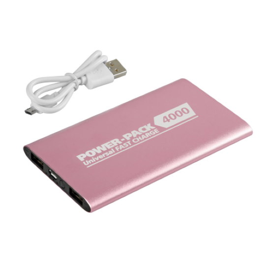 Prenosna baterija za mobilni roza, Micro usb, 4000mAh/2400mA – 38915
