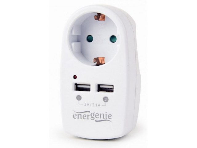 EG-ACU2-02 Gembird 2-portni USB punjac sa prolaznom AC uticnicom, 2,1 A, bela