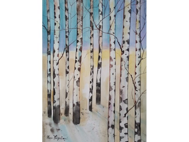 Akvarel drvece,  pejzaz,  Petrovski