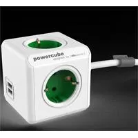 PowerCube produžni kabl 4 x šuko 2xUSB zelena