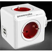 PowerCube produžni bez kabla 4 x šuko 2xUSB crvena