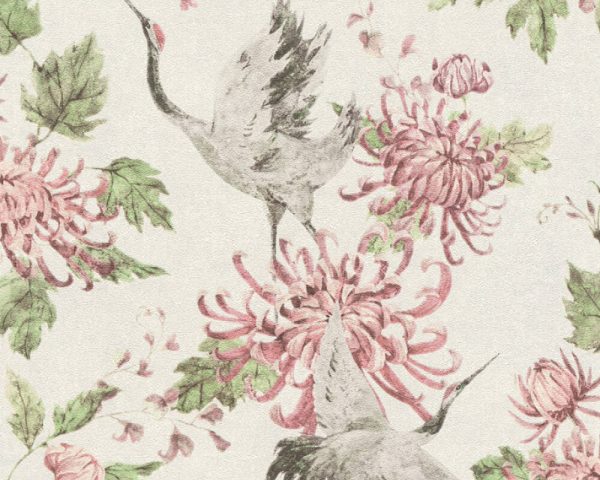 A.S. Création Wallpaper «Floral, Green, Grey, Pink, White» 374642