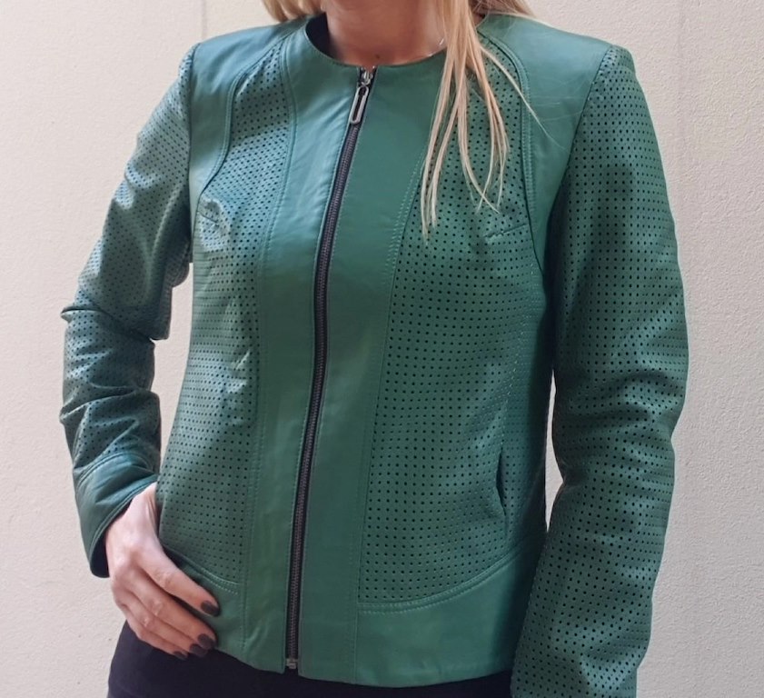 Kratka zelena kožna jakna