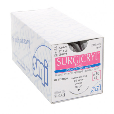 Surgicryl PGA Polyglycolic Acid - Reverse Cutting 3.0 (Braided Synthetic Absorbable Surgical Suture)