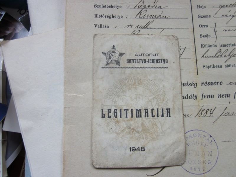Autoput Bratstvo Jedinstvo Legitimacija 1948