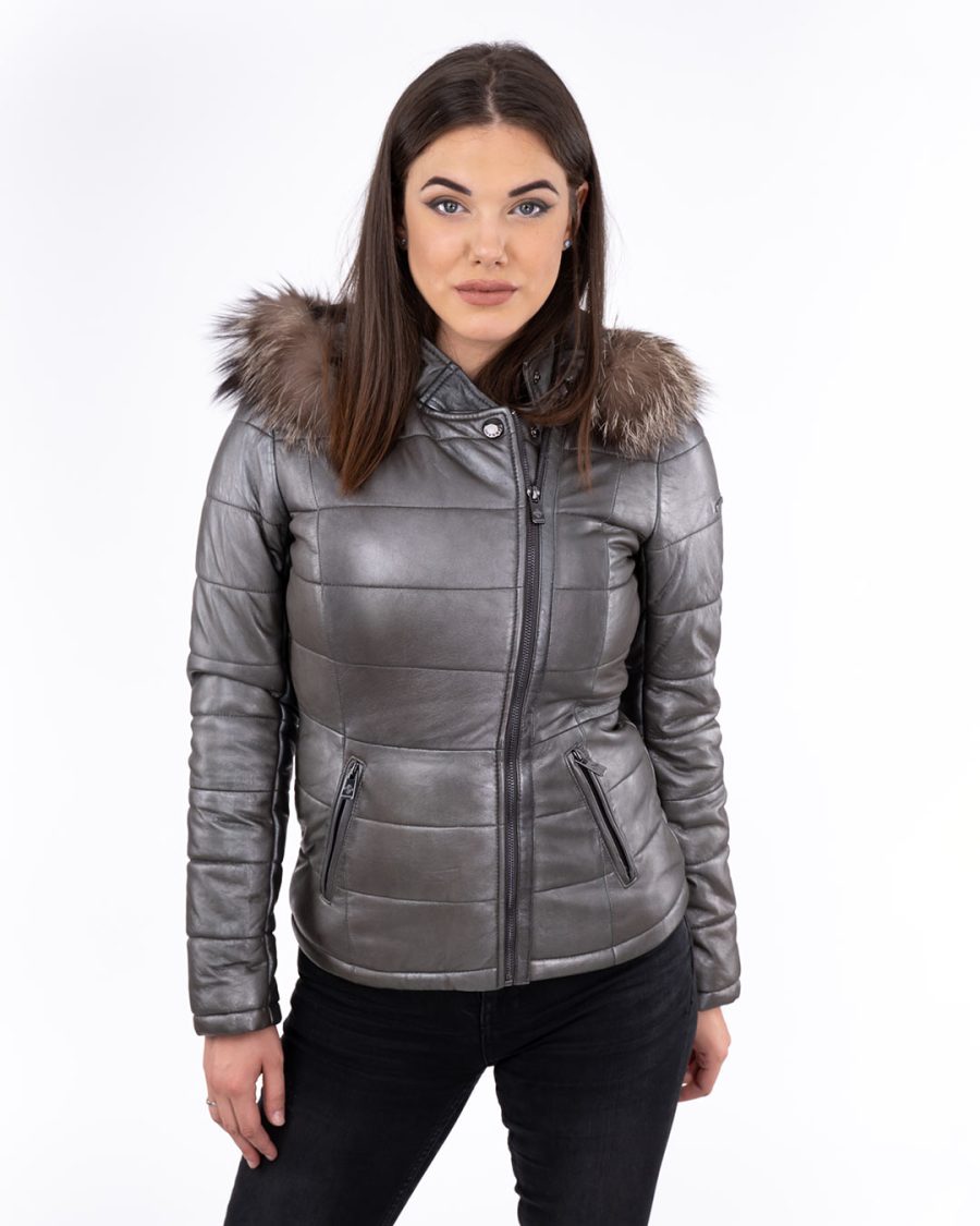 Ženska kožna jakna sa krznom – Invento Lilly – Siva