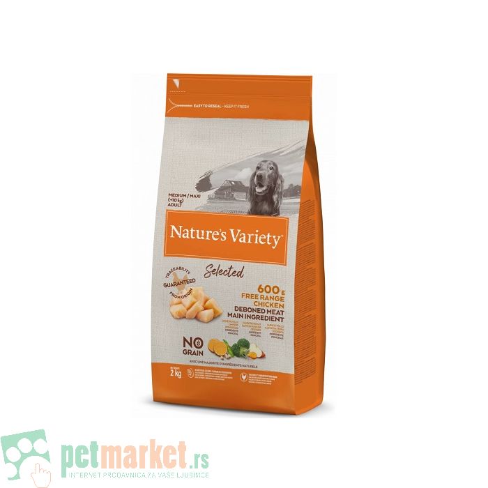 Nature’s Variety: Hrana za odrasle pse Selected Medium/Maxi Adult, Piletina