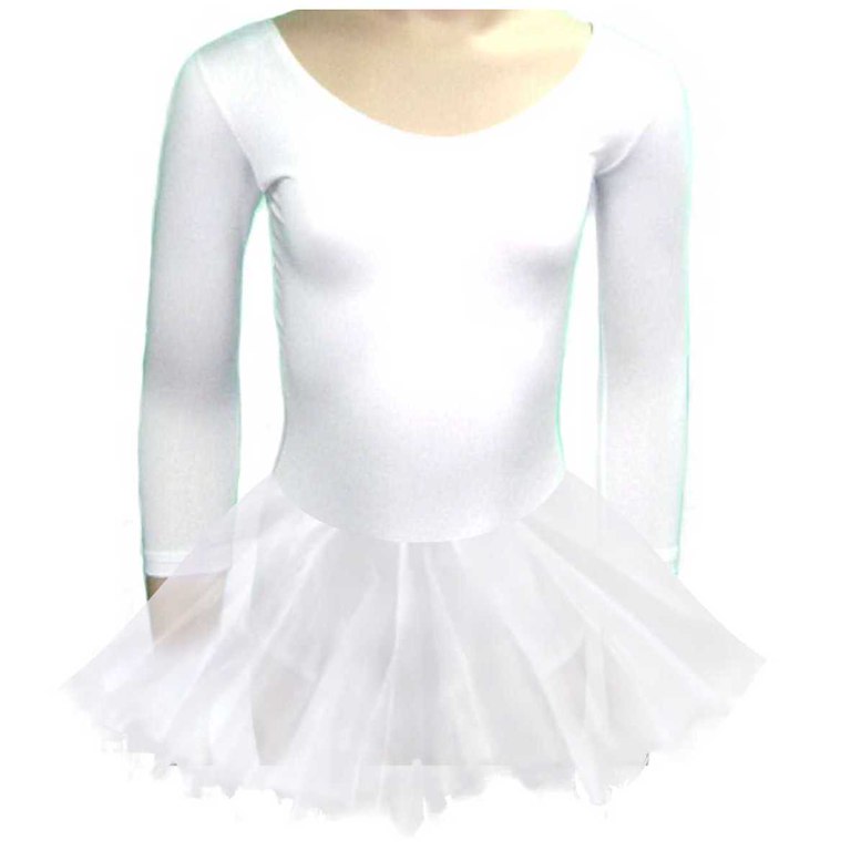 Triko za balet za devojcice sa suknjicom od tila – Beli 135