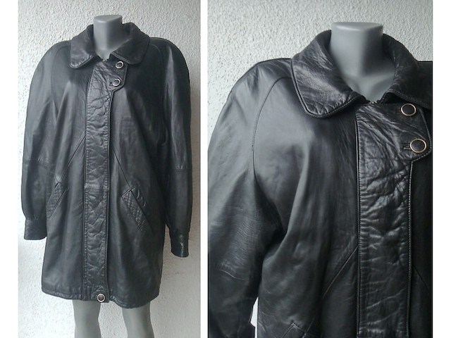 crna duža kožna jakna vintage broj 46