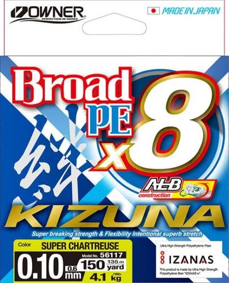 Owner KIZUNA BRAID X8 ALB 135m 0.25mm CHARTREUSE