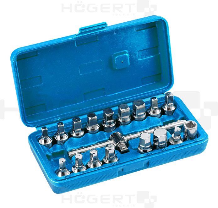 Hogert HT8G321 ključevi za ispuštanje ulja 3/8": 7,8,10,11,12,13,14mm, 5/16", 3/8"; (hex) 8,9,1