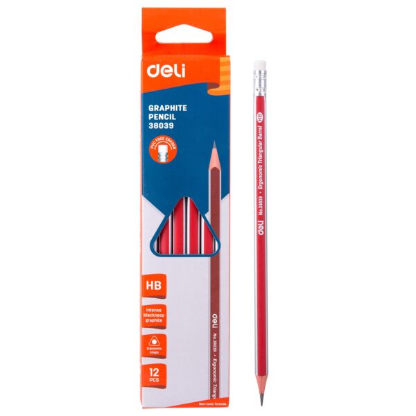 Paket Grafitne olovke TRINAGULAR 33839 sa gumicom HB 1/12, DELI