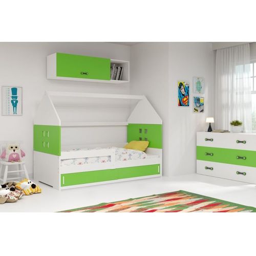Drveni dečiji krevet Domi 1 sa prostorom za odlaganje - 160x80 cm - zeleni - beli