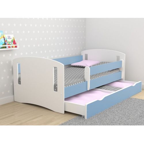 Drveni dečiji krevet Classic 2 sa fiokom - plavi - 160x80cm