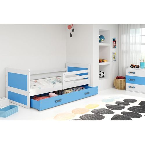 Drveni dečiji krevet Rico - belo - plavi - 200x90 cm