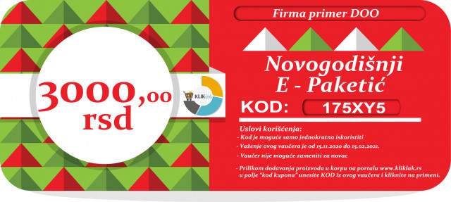 Novogodišnji E-Paketić Vaučer 2 x 3000 din