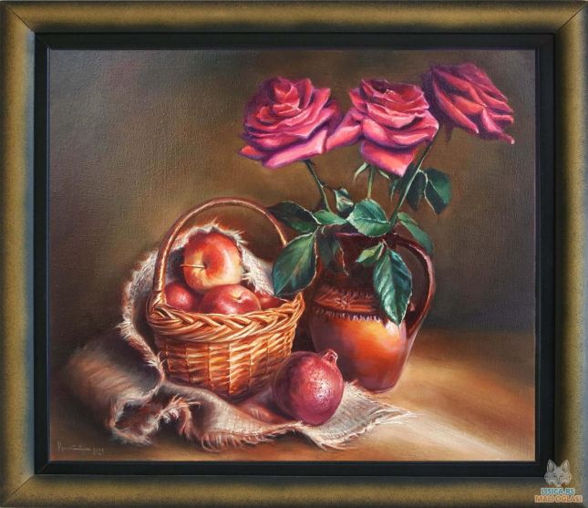 Umetnička slika - Jabuke i ruže