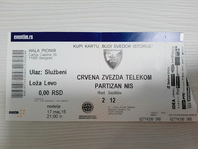 Crvena Zvezda Telekom - Partizan NIS ulaznica