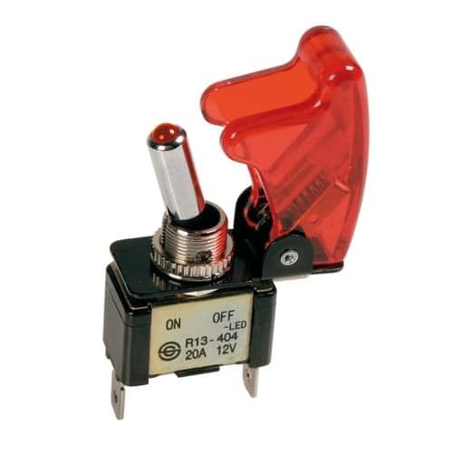 Aluminijumski prekidac sa crvenim poklopcem i LED indikatorom, 12/24V – Lampa 45556