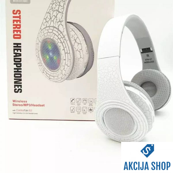 Bluetooth bežične slušalice sa LED didoama STN17 bele – Bluetooth bežične slušalice sa LED didoama STN17 bele