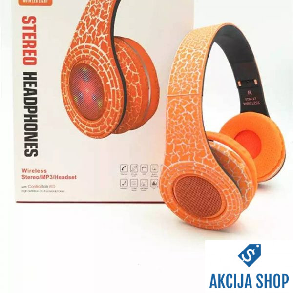 Bluetooth bežične slušalice sa LED didoama STN17 narandžaste – Bluetooth bežične slušalice sa LED didoama STN17 narandžaste