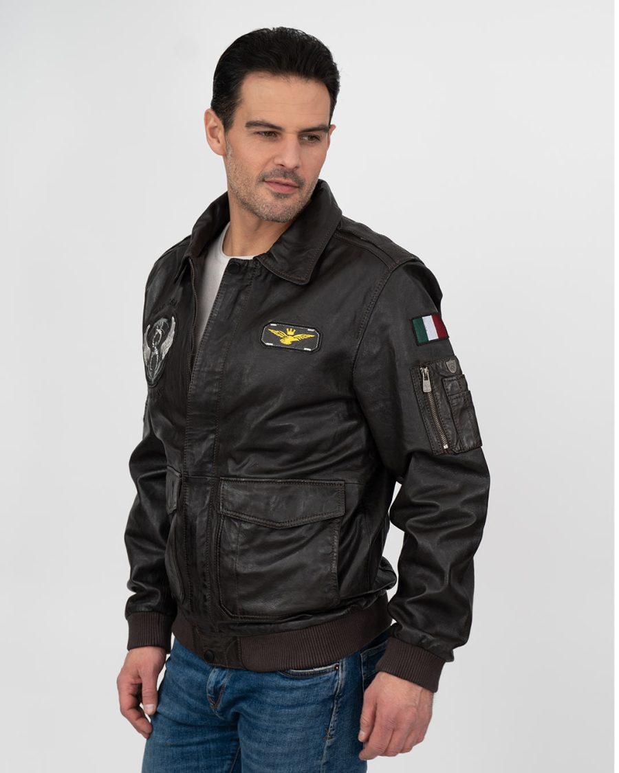 Muška kožna pilotska jakna – Invento Levin – Tamno braon