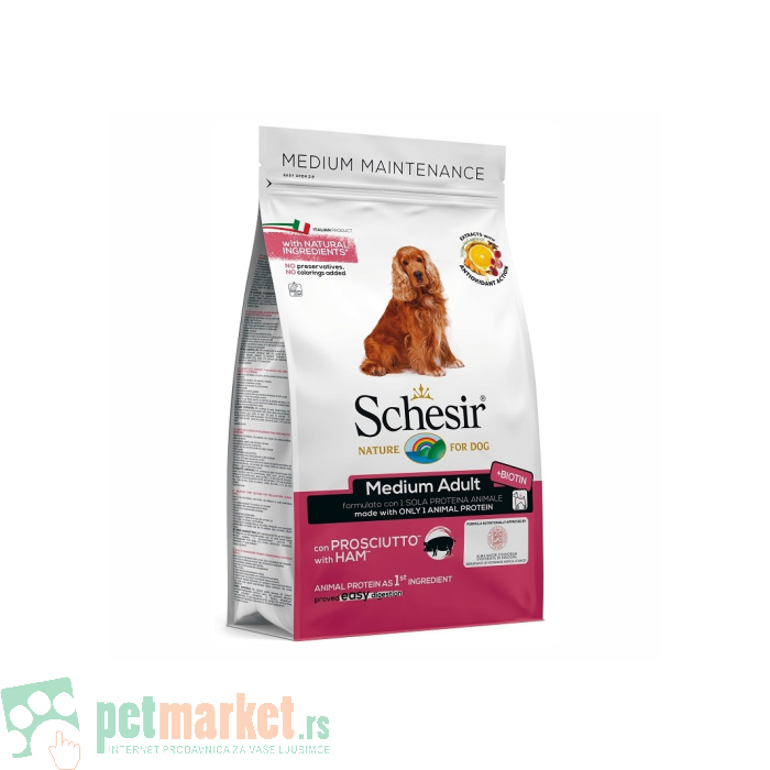 Schesir: Hrana za odrasle pse srednjih rasa Medium Adult, šunka