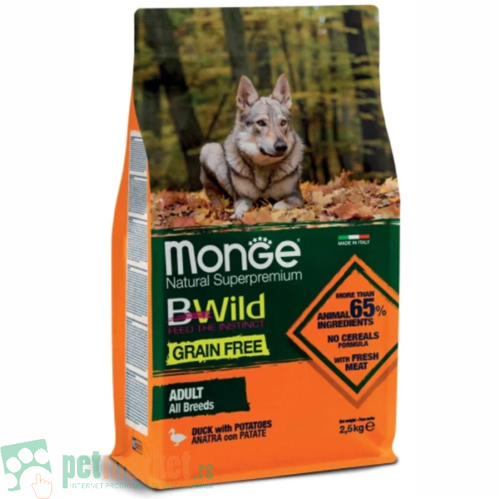 Monge Bwild: Hrana za odrasle pse Adult Grain Free, Pačetina